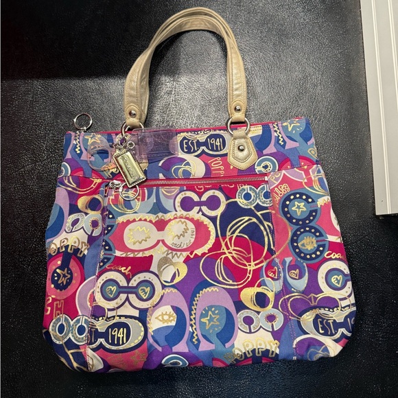 Coach | Bags | Coach Poppy 8342 Pop C Metallic Graffiti Tote | Poshmark